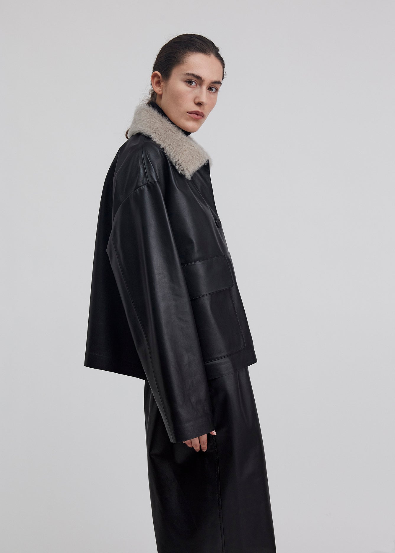 JIMMU Leather Jacket with Detachable Shearling Collar | UTZON CPH